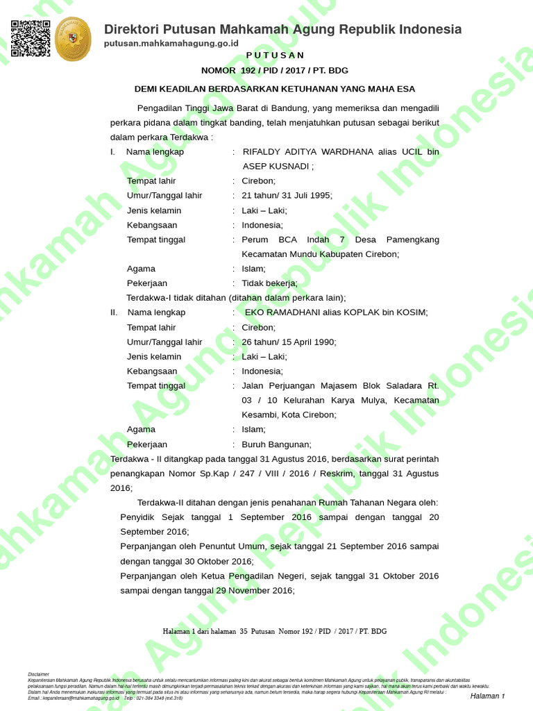Putusan Banding Rifaldy DKK | PDF