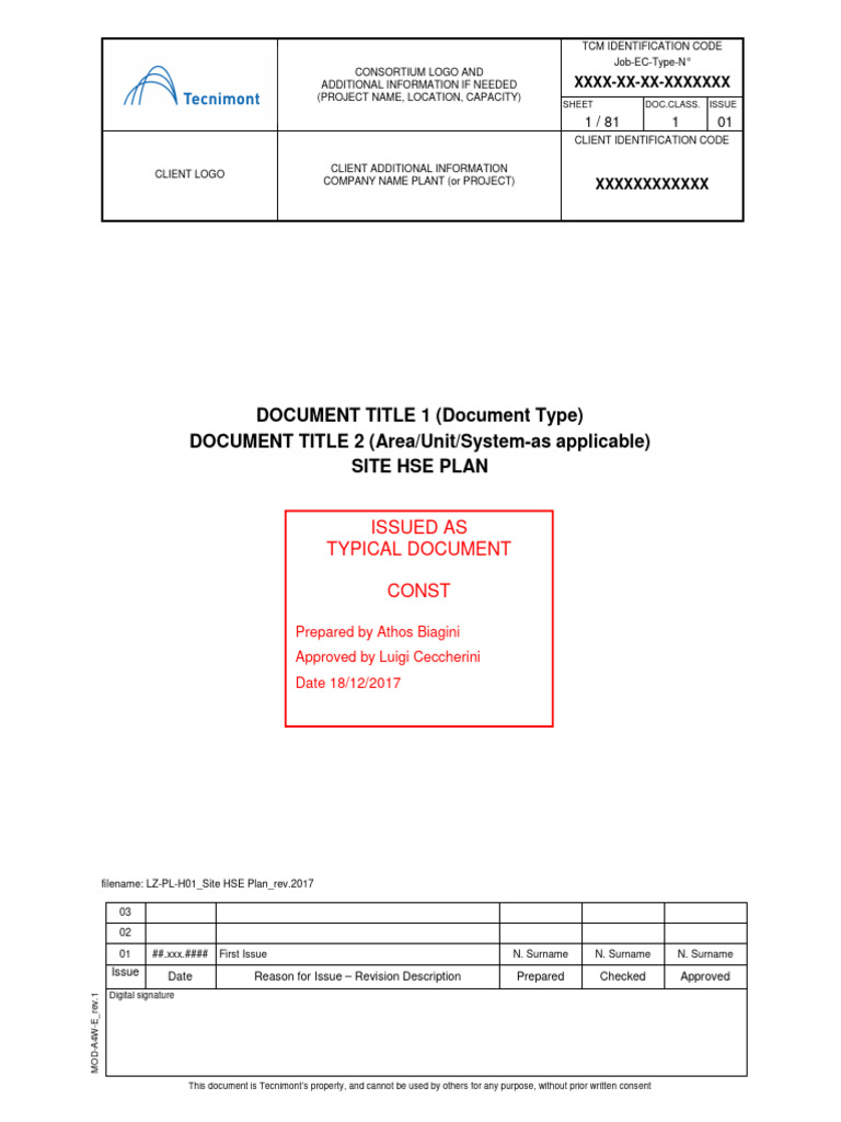 LZ-PL-H01 - Site HSE Plan - Rev.2017 (Amil) | PDF | Employment | Safety