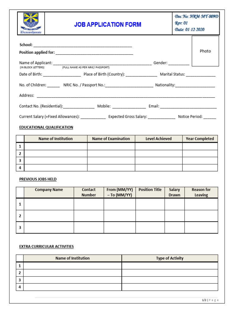 009 Talent Acquisitiom Policy Annexure D JOB APPLICATION FORM Final ...