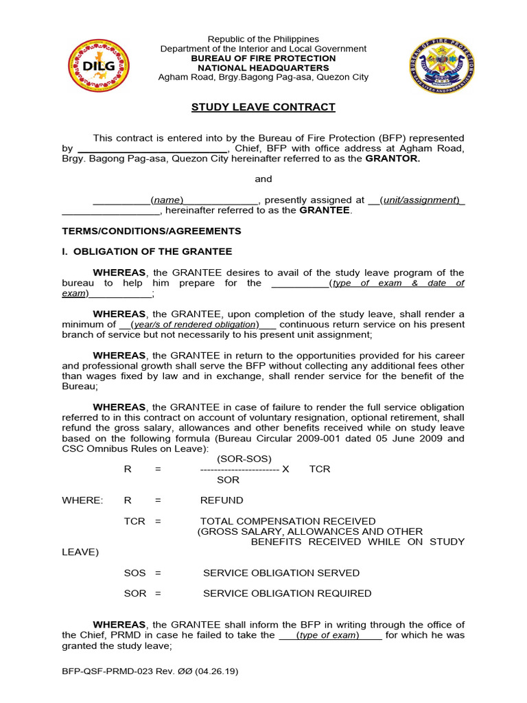 F. Study Leave Contract Form v. ØØ | PDF | Justice | Crime & Violence