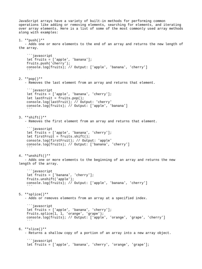 Array Methods JS | PDF | Java Script | Computing Array Methods JS | PDF | Java Script | Computing