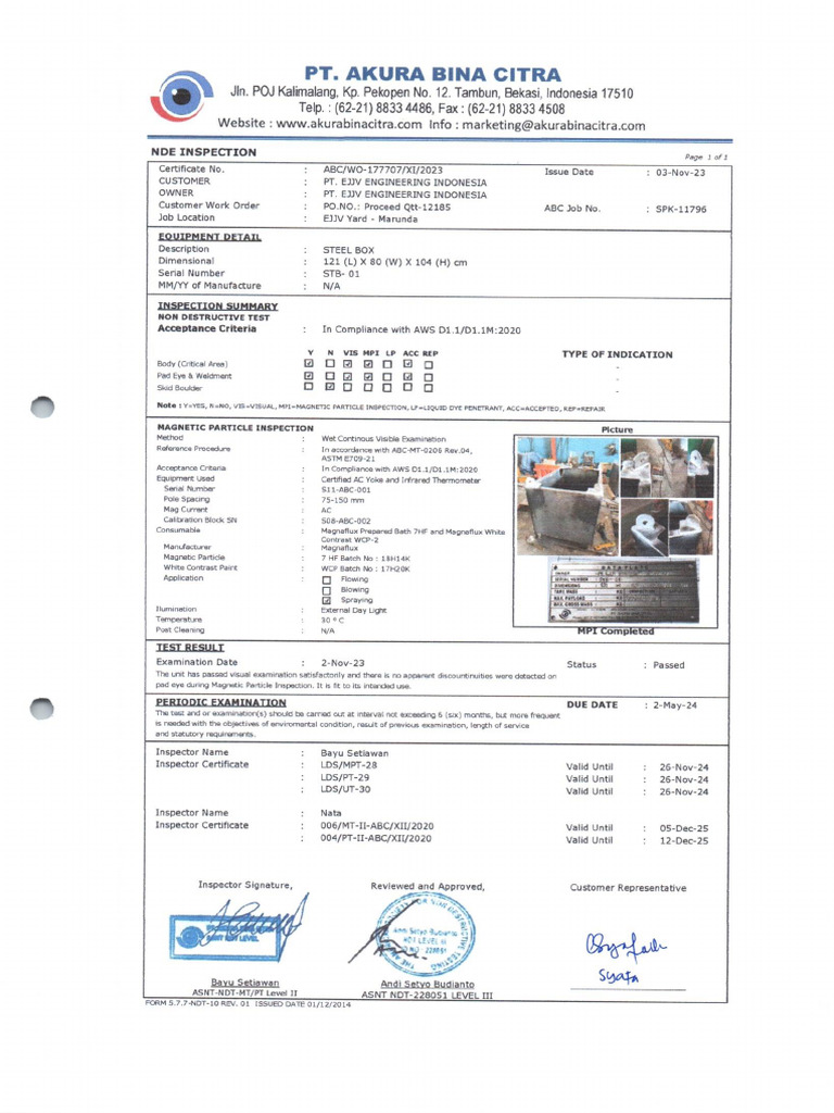 NDE Inspection Steel Box | PDF