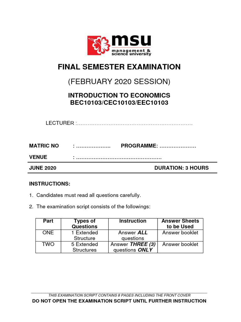 Economics Final Exam February 2020 | PDF | Profit (Economics) | Money ...