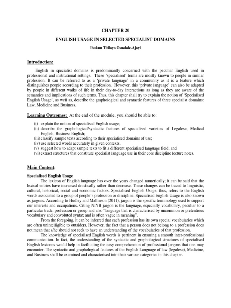 English Usage in Selected Specialist Domains PDF | PDF | English ...
