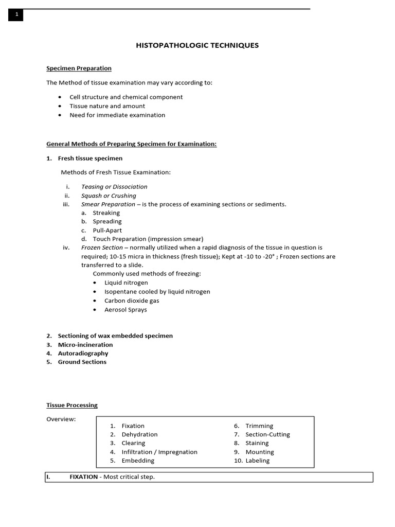 Histopathologic Techniques Guide | PDF | Staining | Fixation (Histology)