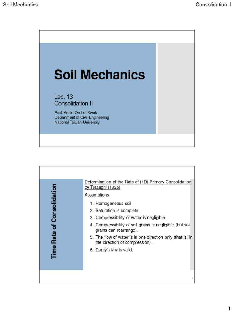 SoilMechanics Lec13 Consolidation II Handout | PDF | Soil Mechanics | Chemical Engineering