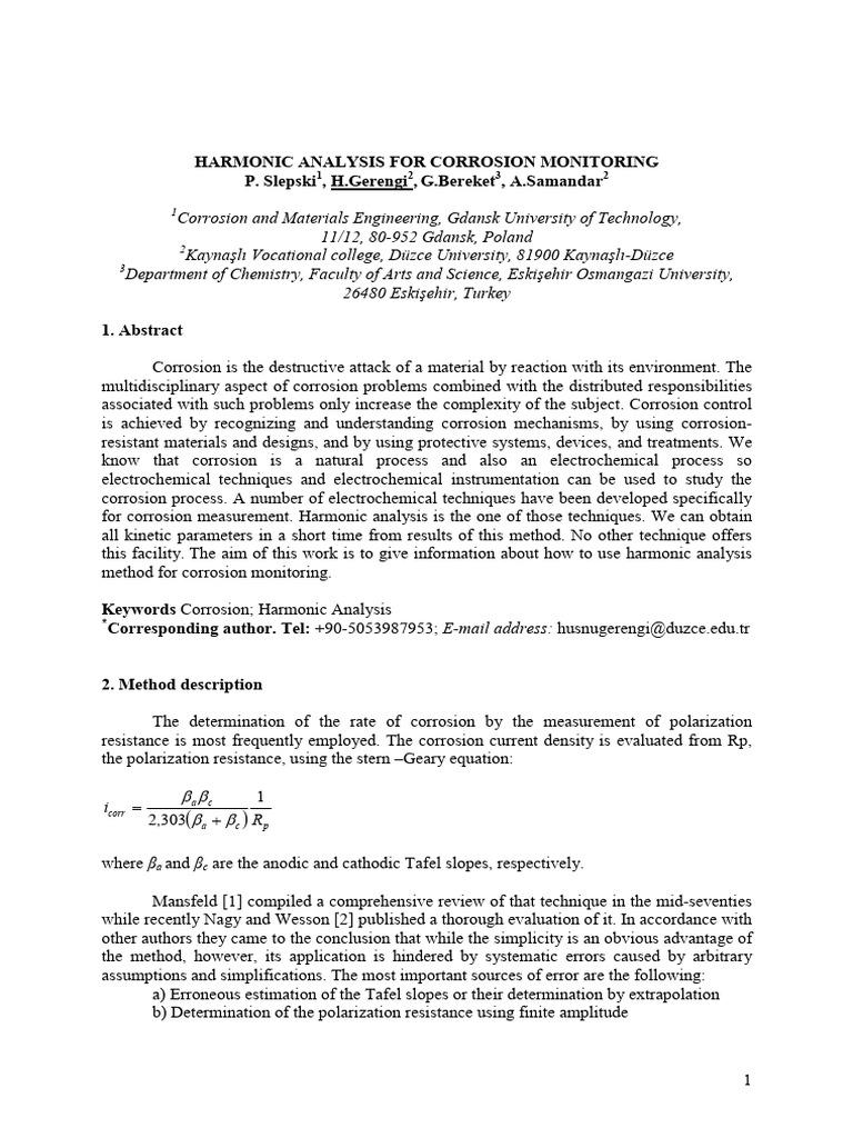Harmonic Analysis for Corrosion Monitoring | PDF | Corrosion ...