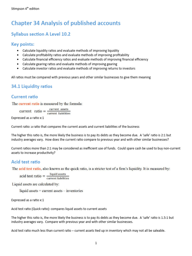 Chapter 34 Analysis of Published Accounts 4th Edition | PDF | Dividend ...