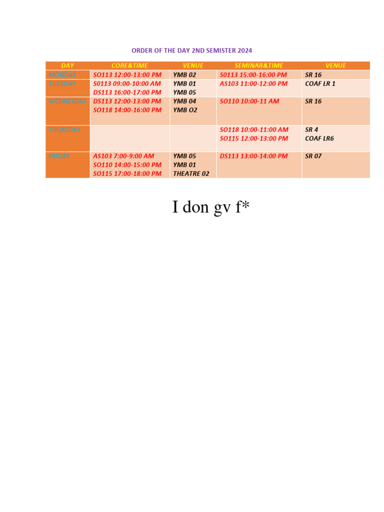 2024 2nd Semester Class Schedule | PDF