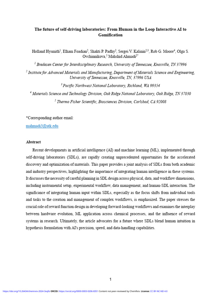 The Future of Self Driving Laboratories From Human in The Loop ...