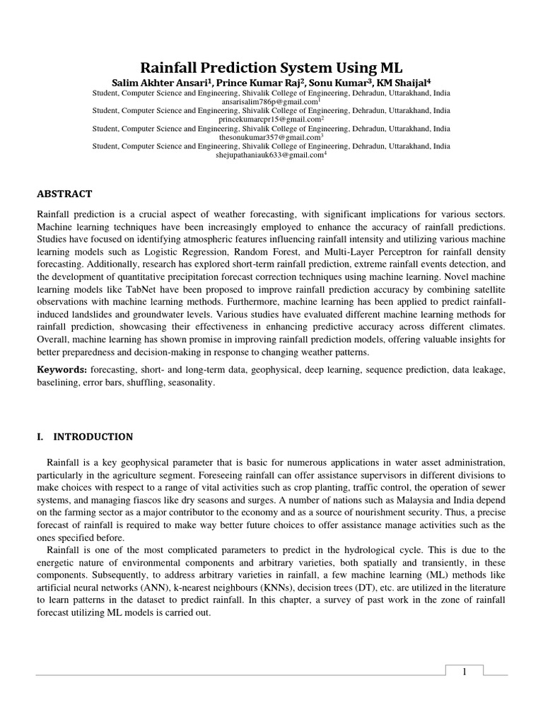 Research Paper Rain Prediction System | PDF | Machine Learning | Prediction