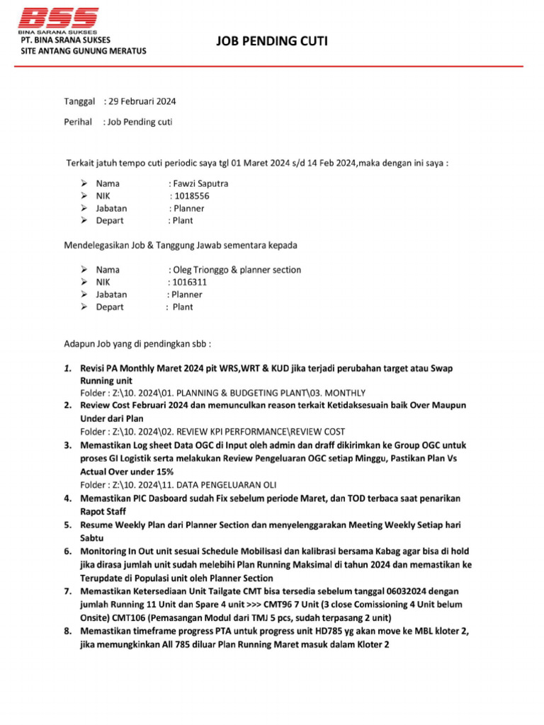 Job Pending Fawzi S | PDF