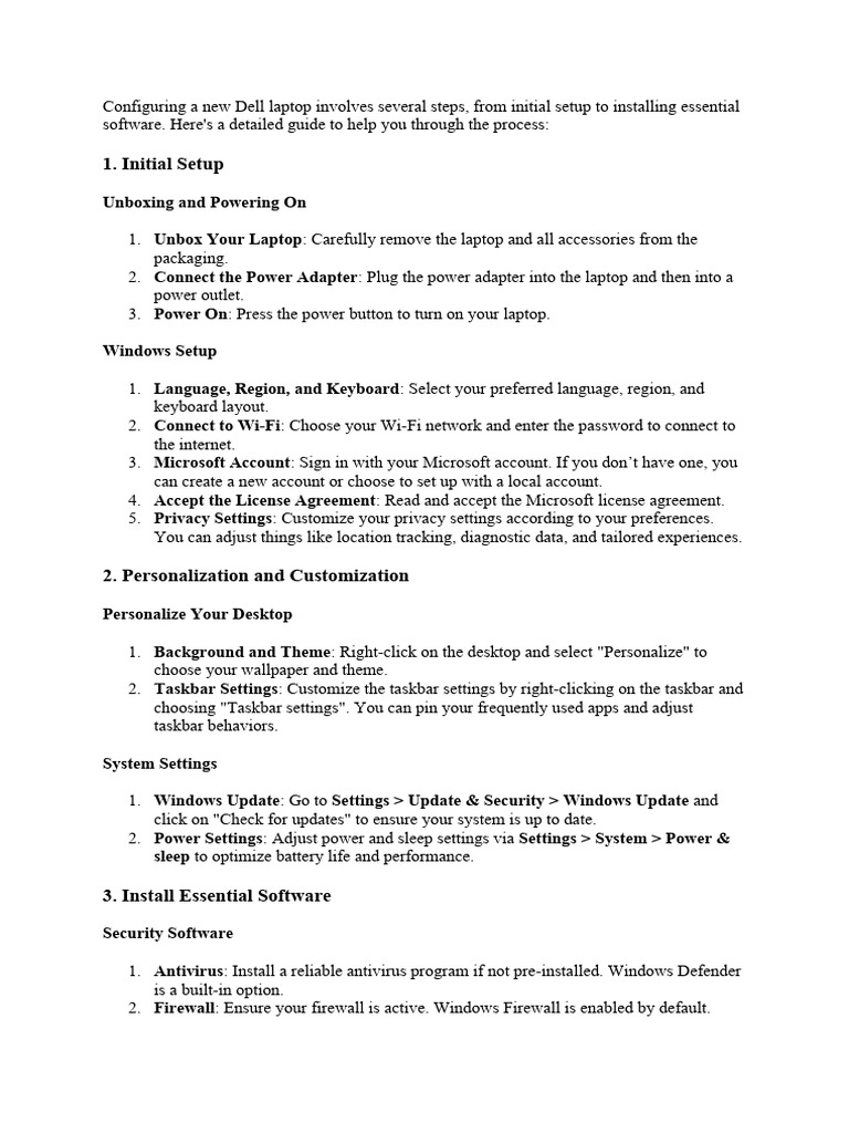 New Dell Laptop Setup Guide | PDF | Backup | Laptop
