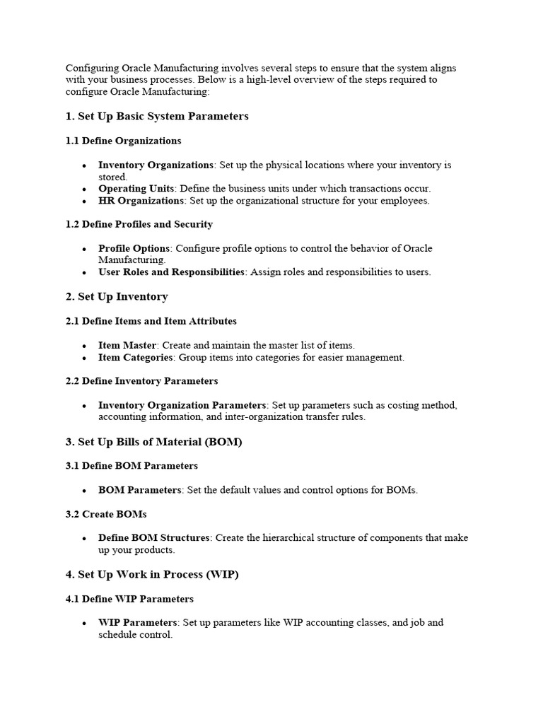 Configuring Oracle Manufacturing Steps | PDF | Software Testing | Inventory