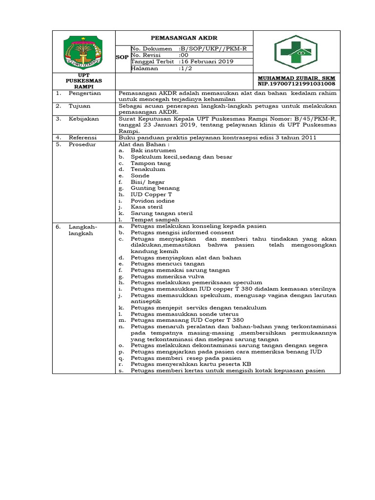 Sop Pemasangan Akdr | PDF