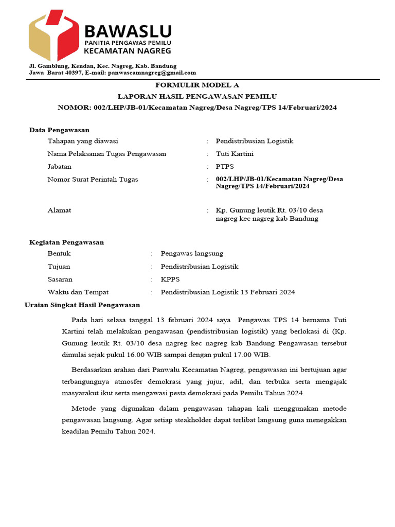 Format LHP PTPS Logitik Tuti | PDF
