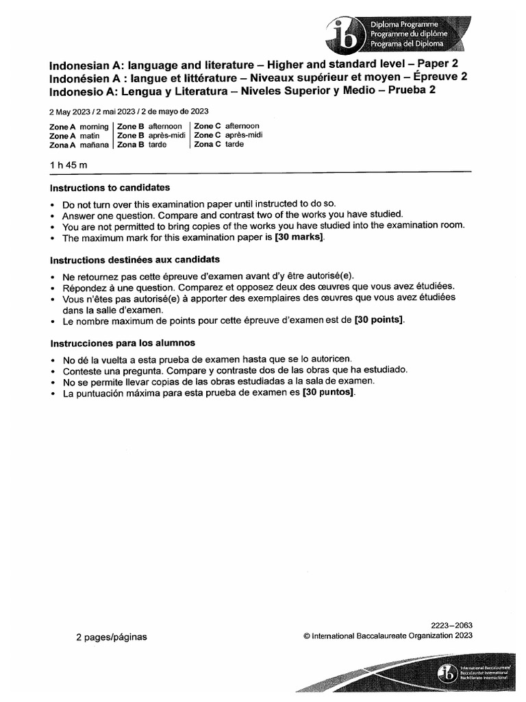 Indo A SL - Paper 2 (May 2023) | PDF