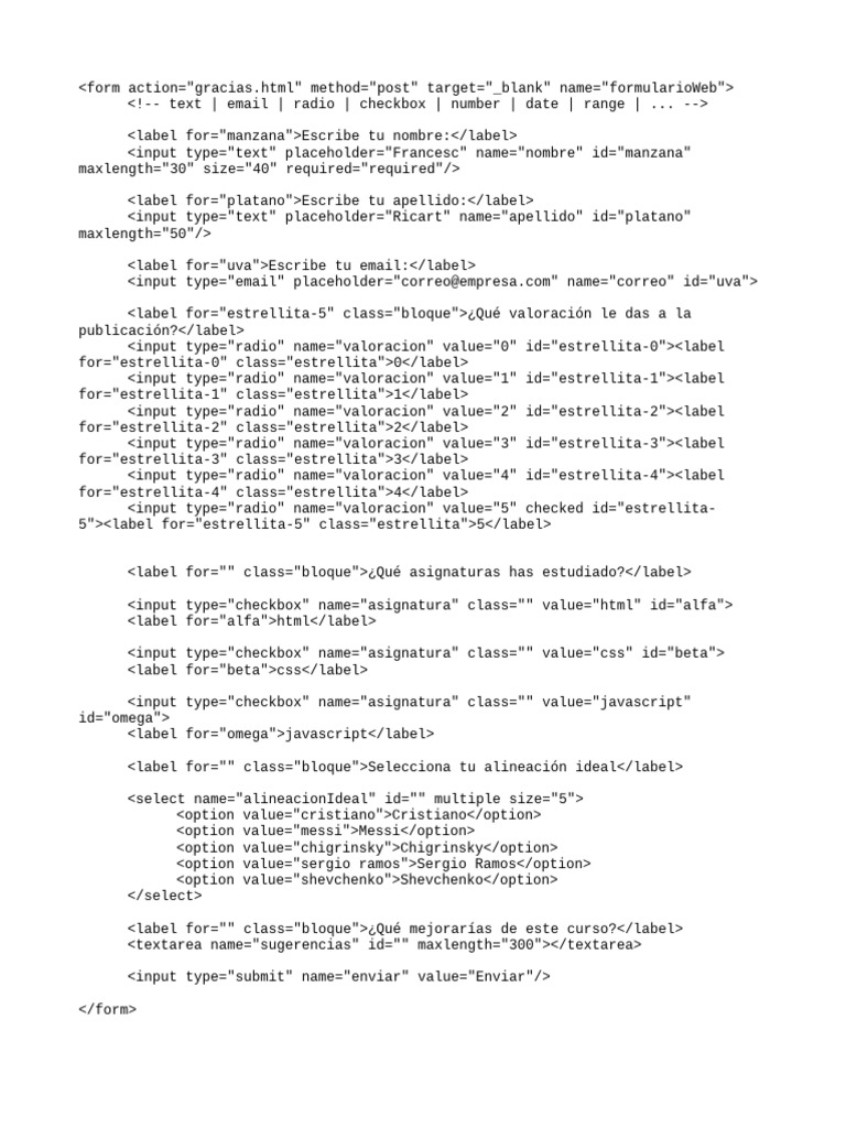 Formulario de Opinión del Curso | PDF | Desarrollo de software | HTML