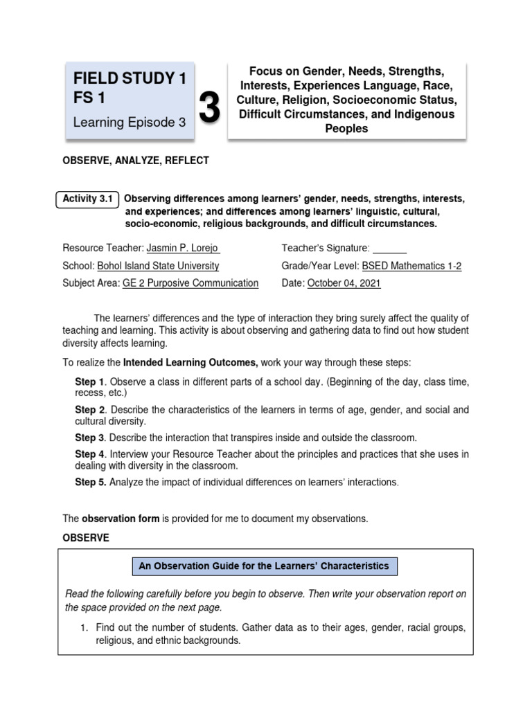 FS 1 Learning Episode 3 | PDF | Learning | Teachers FS 1 Learning Episode 3 | PDF | Learning | Teachers