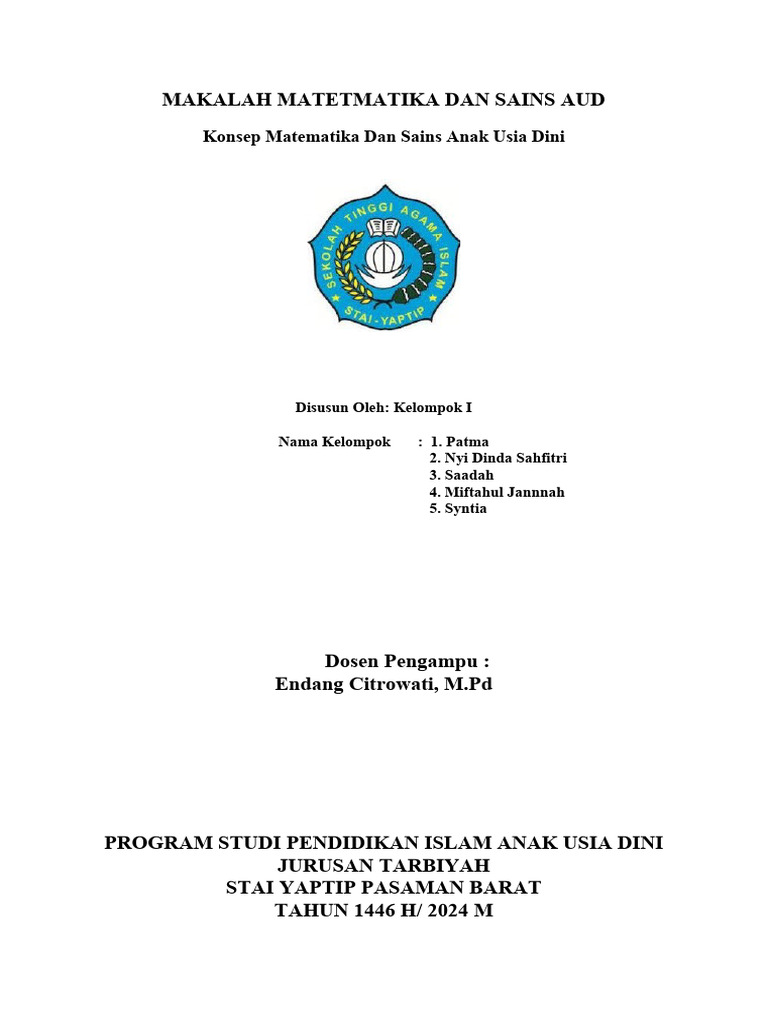 Makalah Konsep Matematika&sain Aud KLP 1 | PDF
