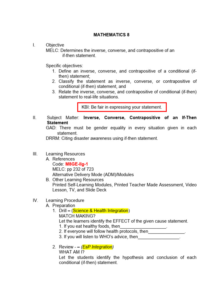 COT1 Math 8 | PDF | Learning | Cognition
