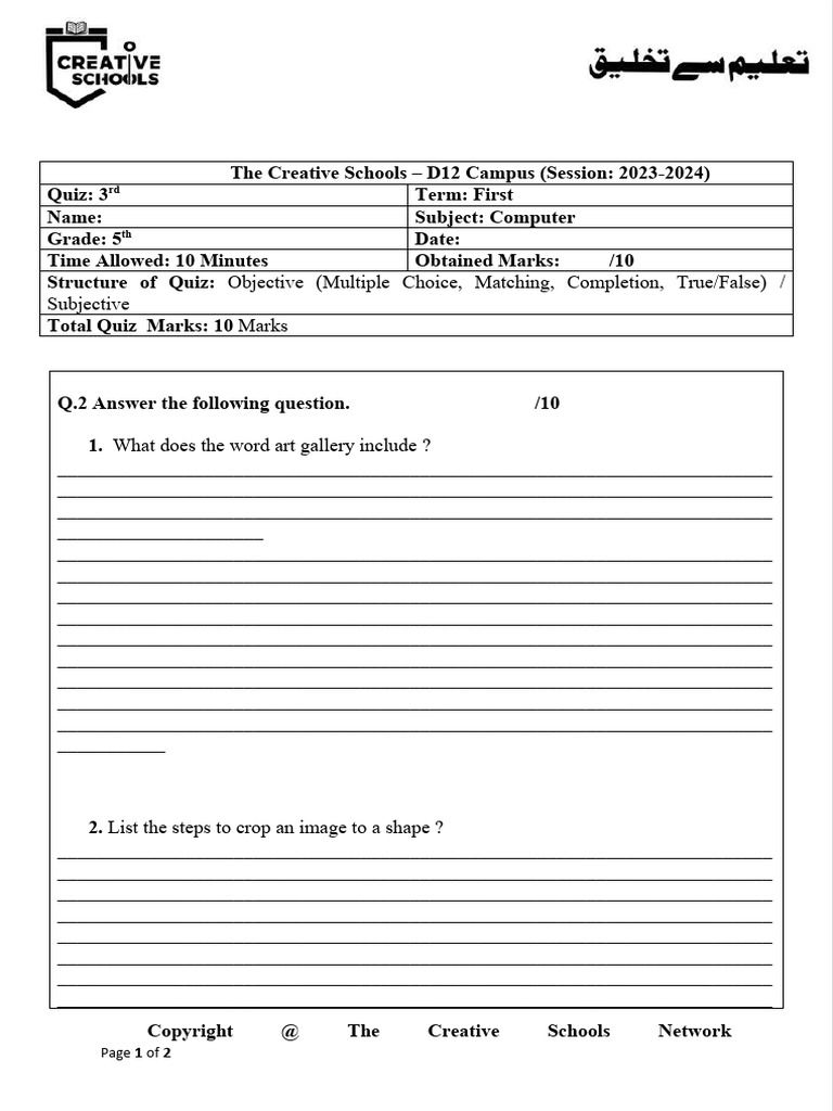 Grade 5 Quiz 3 Term 1 ICT | PDF
