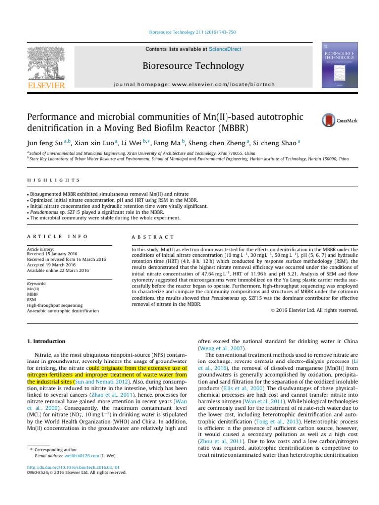 Performance and Microbial Communities of MN (II) - Based Autotrophic ...