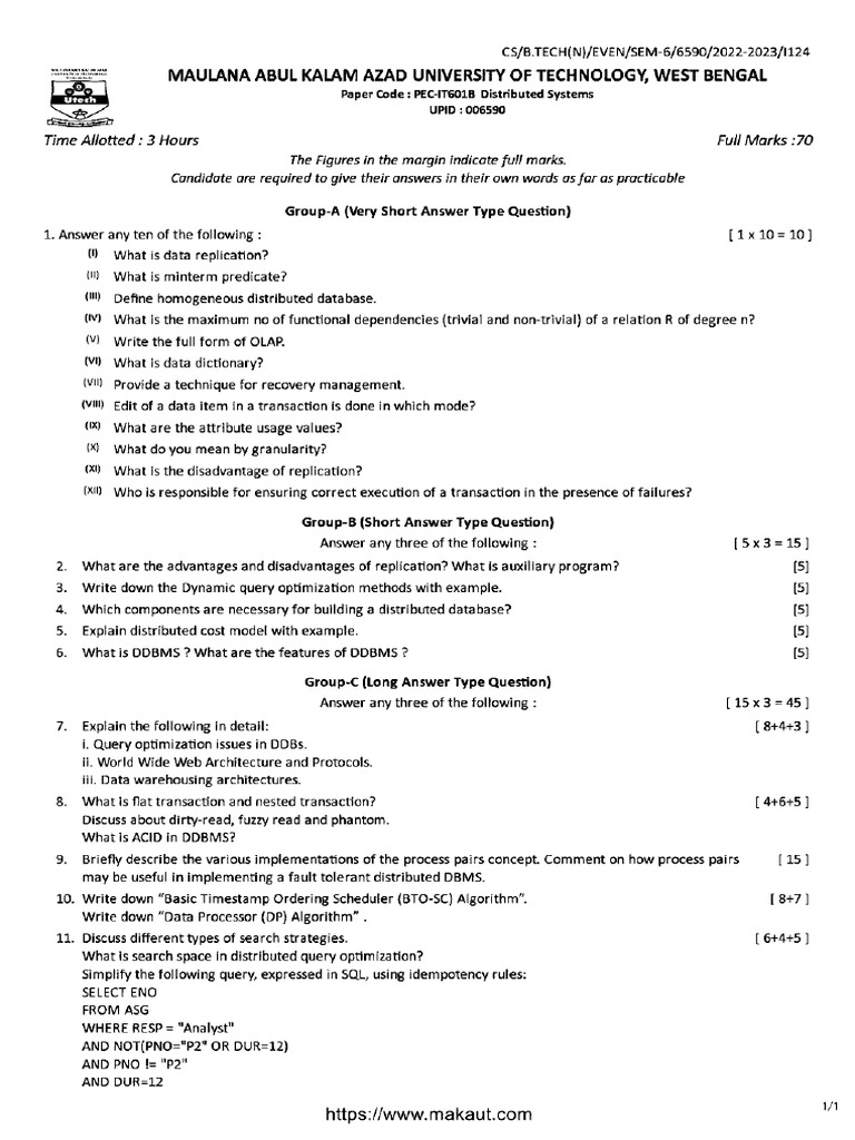 B.Tech CSE Distributed Systems (PEC-IT601B) - 2023 | PDF