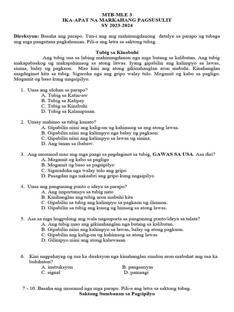 Grade 3 MTB Mle 4th QTR | PDF