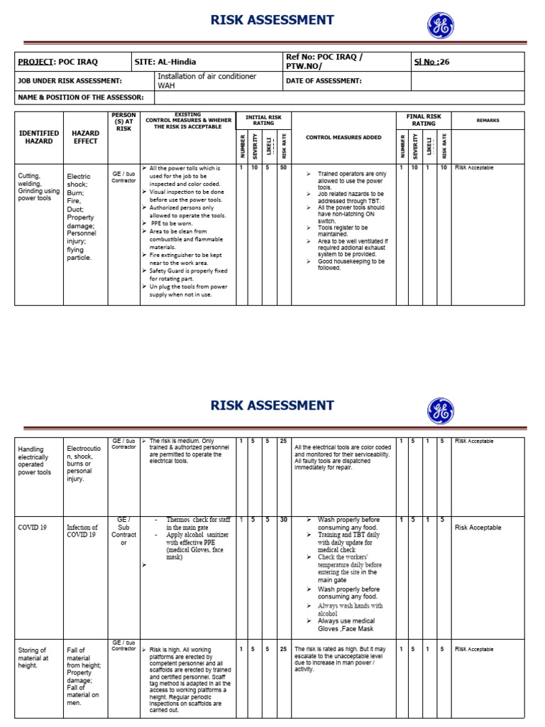 26 - RISK ASSESSMENT Air Conditioner | Download Free PDF | Personal ...