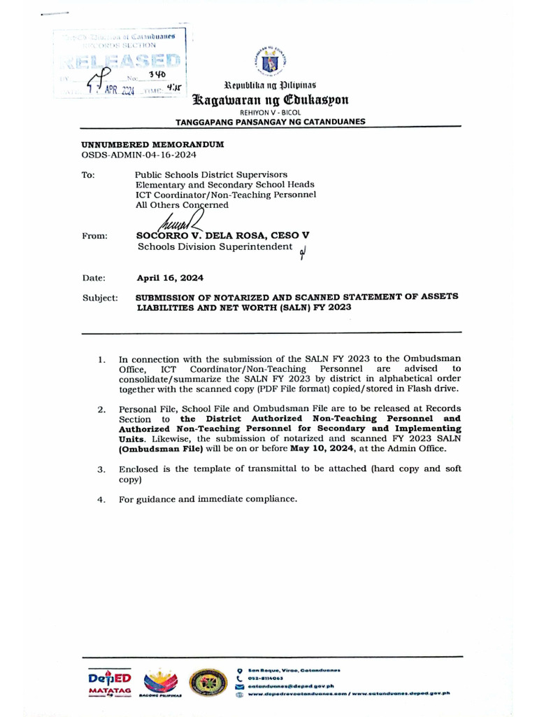 Rec Um 2024 Submission of Notarized and Scanned Statement of Assets ...