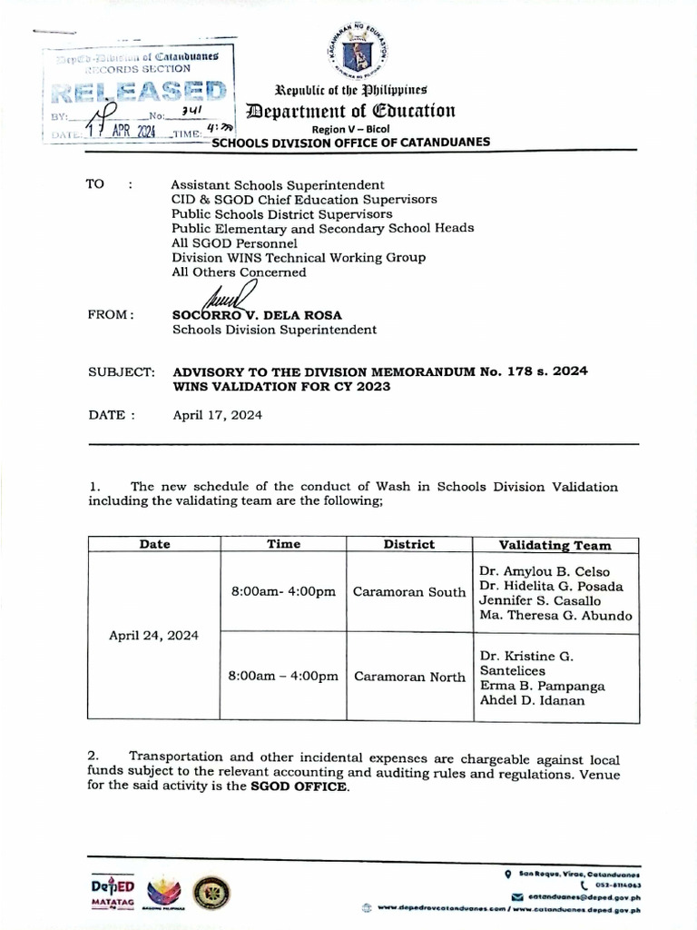 Rec Um 2024 Advisory To The Division Memorandum No.178 s.2024 Wins ... Rec Um 2024 Advisory To The Division Memorandum No.178 s.2024 Wins ...