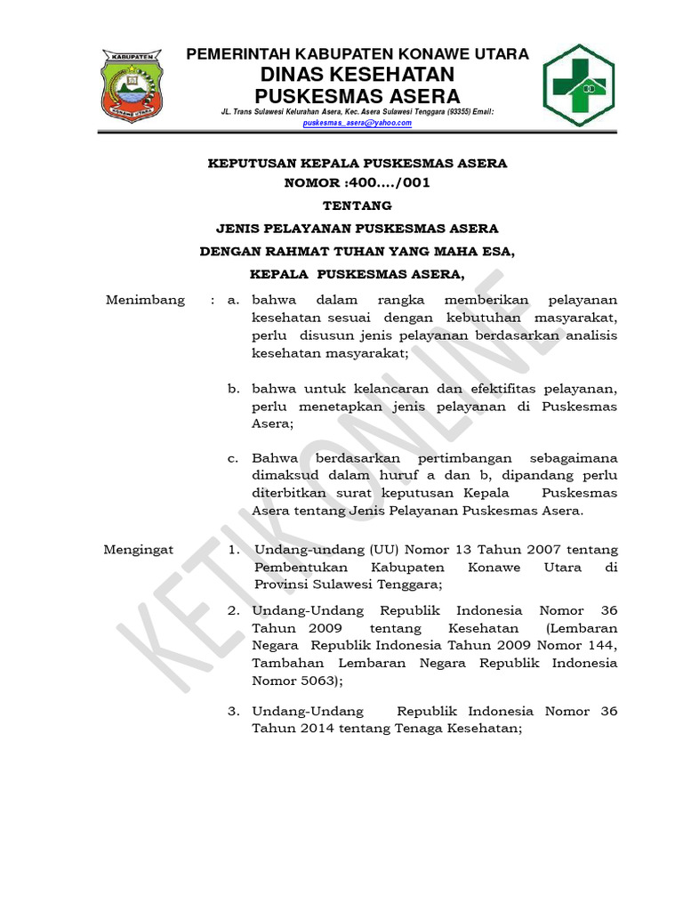 Keputusan Kepala Puskesmas Asera Pdf