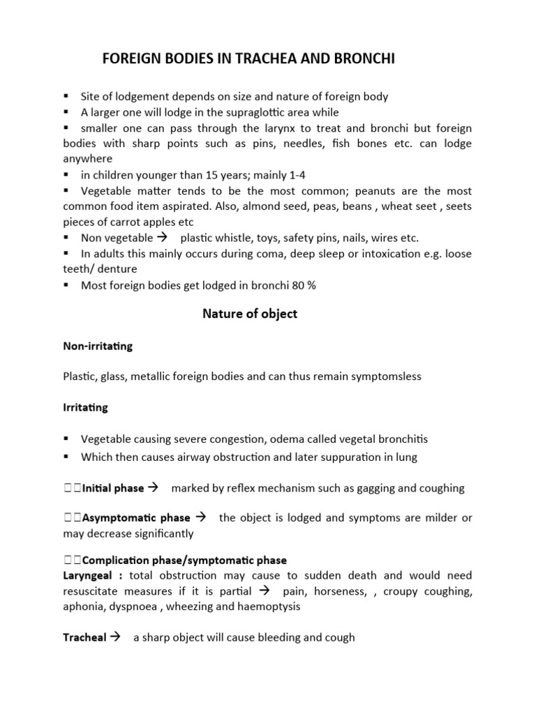 FOREIGN BODIES IN TRACHEA AND BRONCHI | PDF | Diseases And Disorders ...