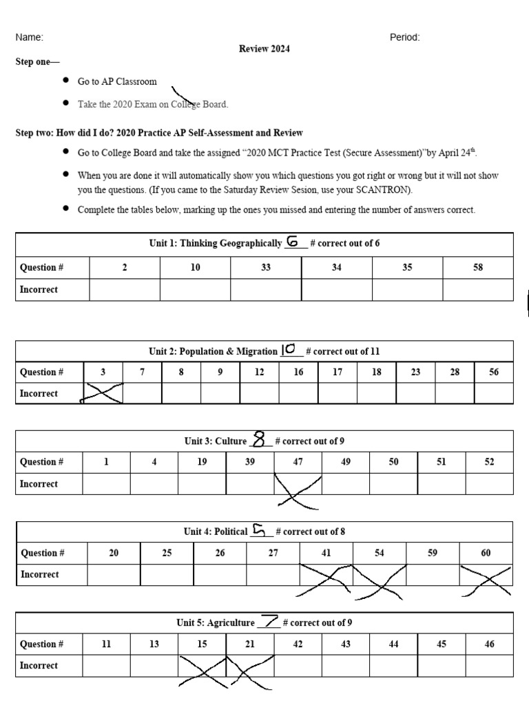 2022 Practice AP Exam Self Assessment And Review PLAN PDF Student