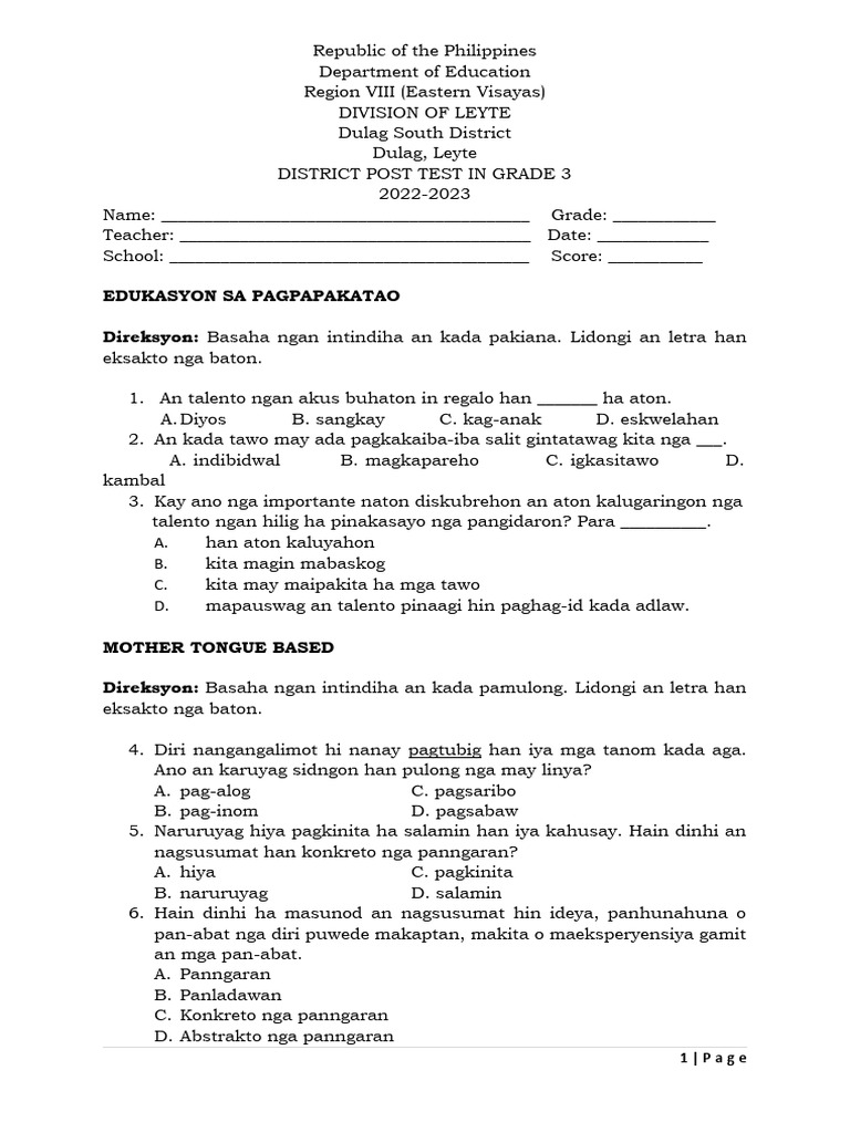 g3 - Post Test Smes Iryn Lacandazo 2022-2023 | PDF
