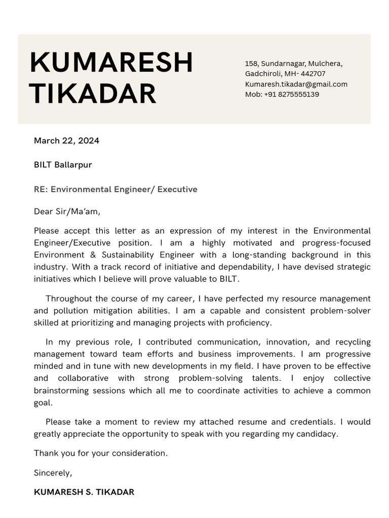 Cover Kumaresh | PDF | Career & Growth