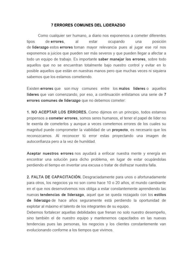 7 Errores Comunes Del Liderzgo | PDF | Liderazgo