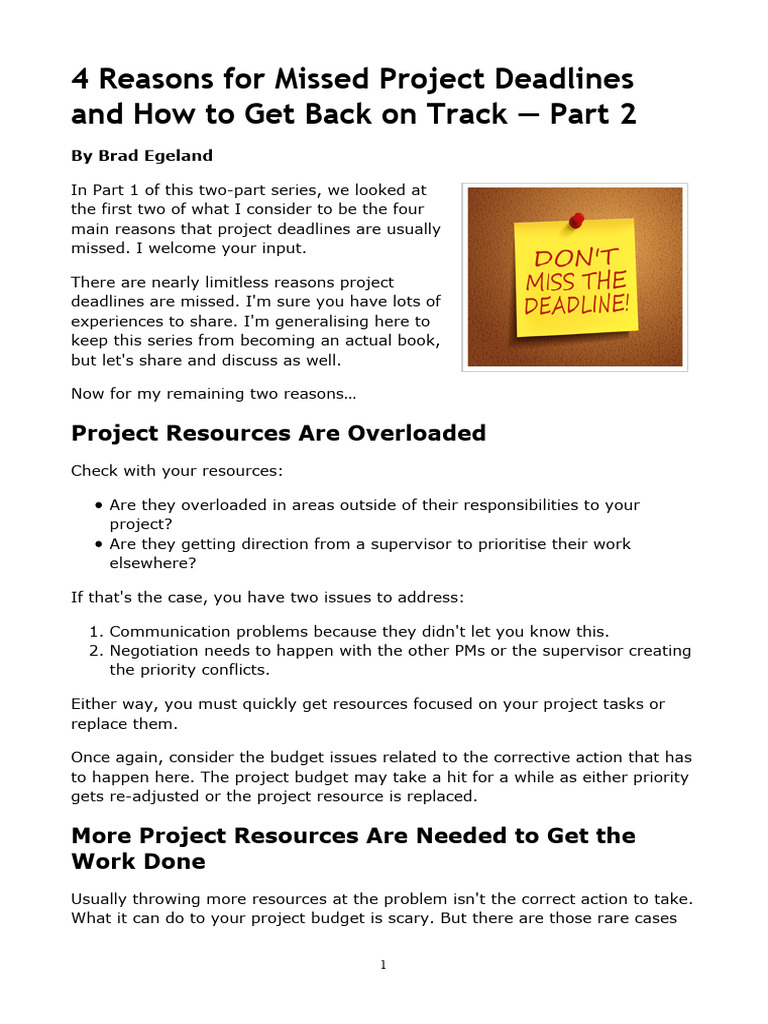 4 Reasons For Missed Project Deadlines and How To Get Back On Track ...