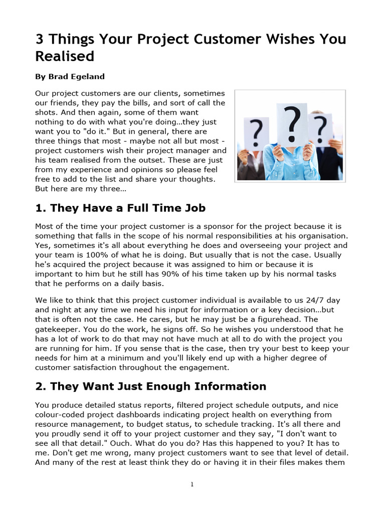 3 Things Your Project Customer Wishes You Realised | PDF