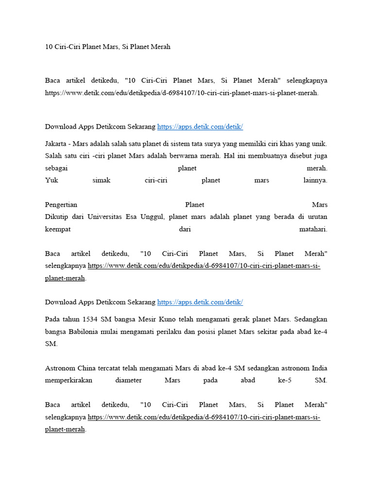 Ciri Planet Mars | PDF