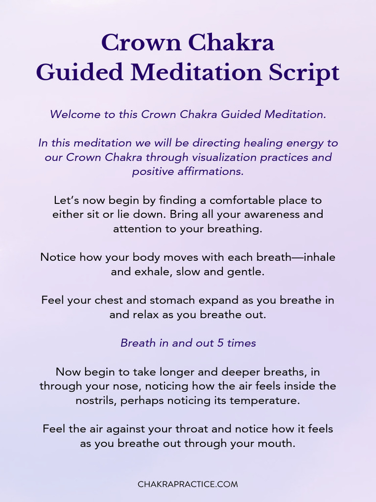Crown Chakra Guided Meditation Script | PDF | Breathing | Chakra