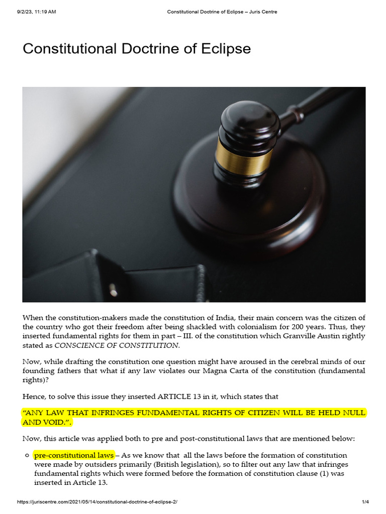 Constitutional Doctrine of Eclipse - Juris Centre | PDF | Civil Law ...