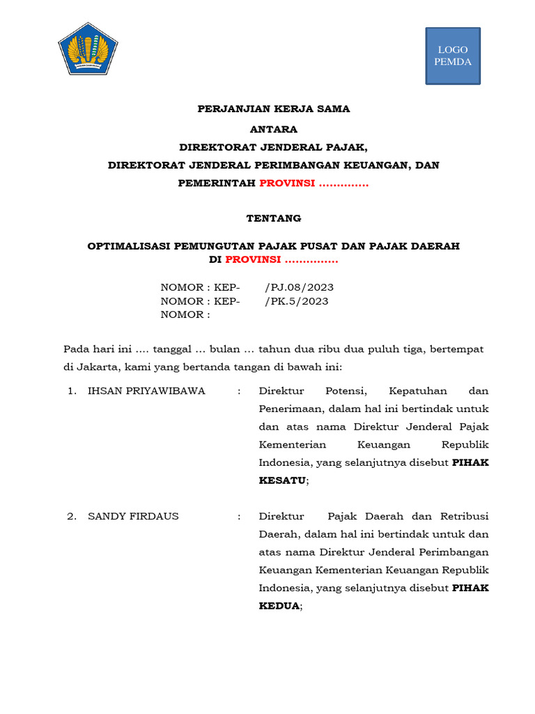 Draft PKS 2023 Provinsi 28072023 | PDF | Pengelolaan Keuangan & Uang | Hukum