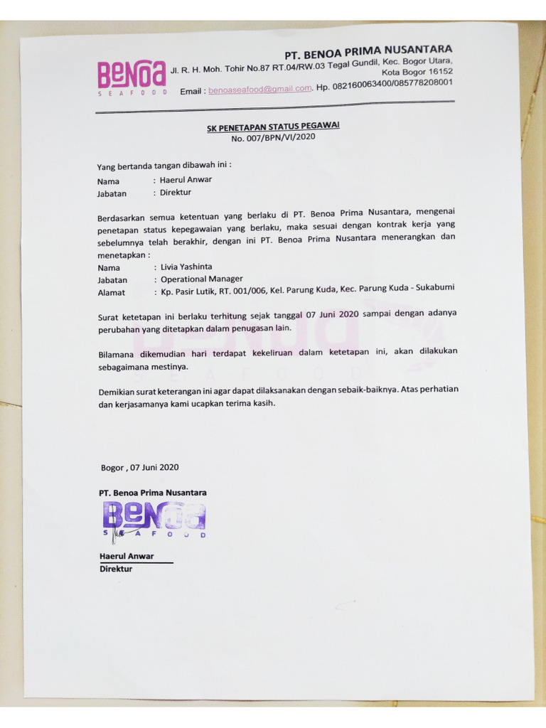 Data Pekerjaan Livia | PDF