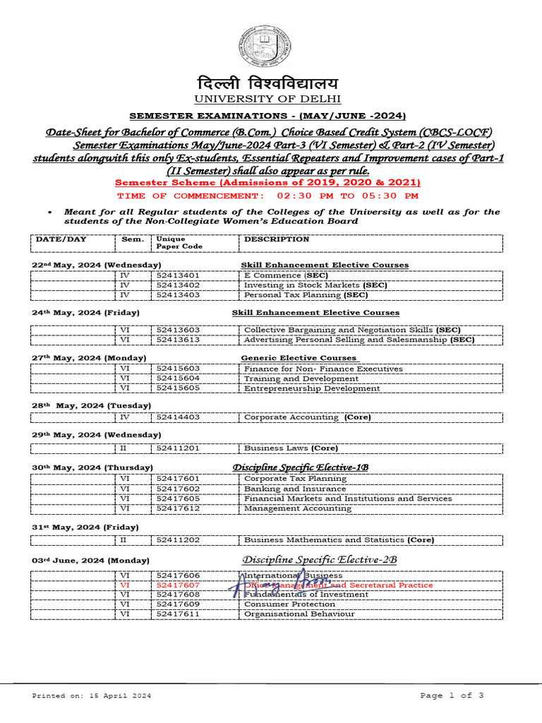 2024-04-15-Bcom-2024-Ii-Iv - Vi Sem (CBCS) | PDF | Urdu | Sanskrit