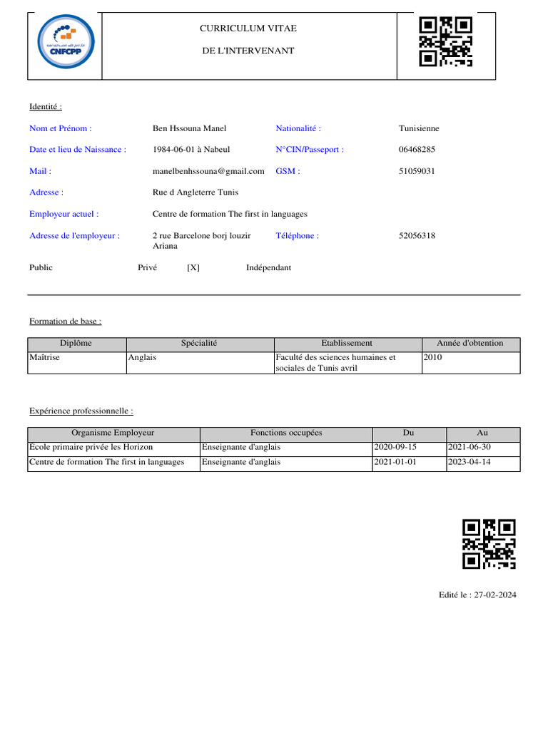 CV de Manel Ben Hssouna | PDF