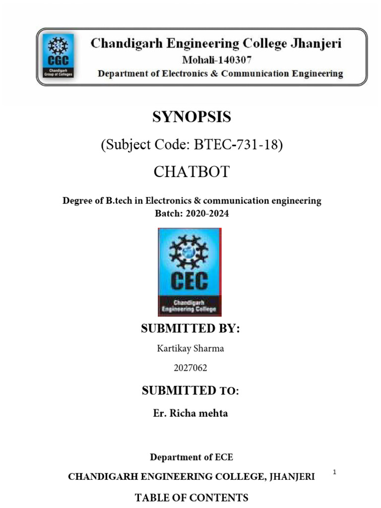 Chatbot Synopsis Report Download Free Pdf Python Programming Language Computing