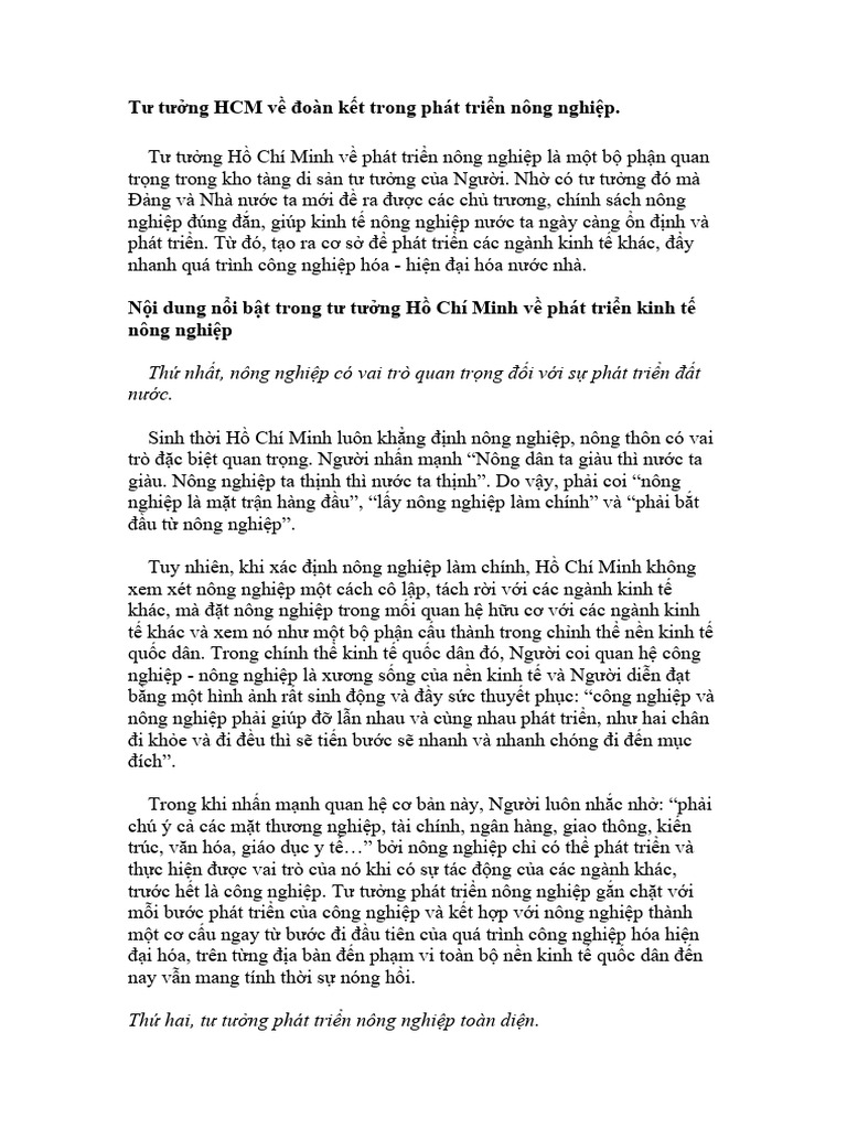 Tư tưởng HCM về đoàn kết trong phát triển nông ngh | PDF