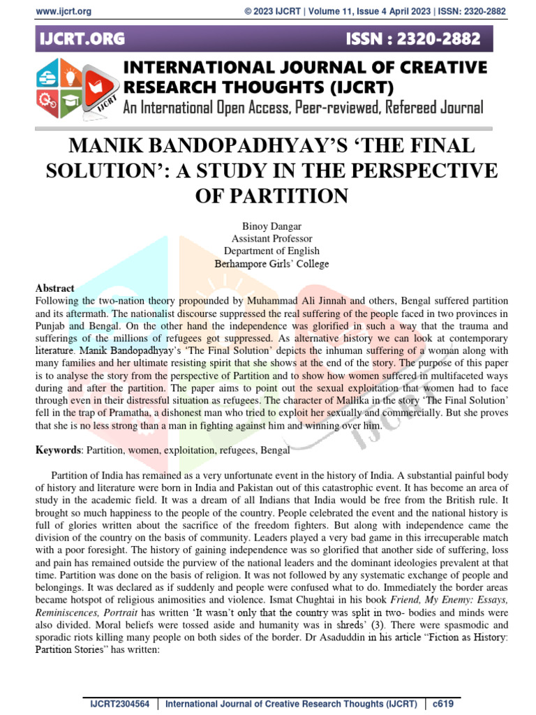 IJCRT2304564 | PDF | Partition Of India